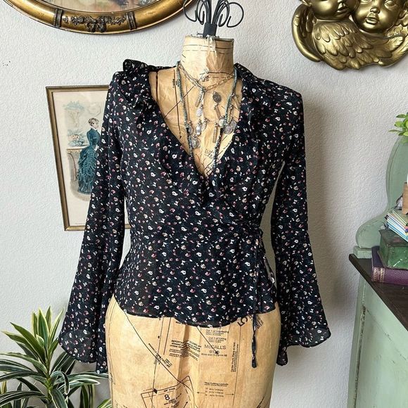 Glamorous | Tops | Glamorous Petite Boutique Black Cream Pink Ruffle ...